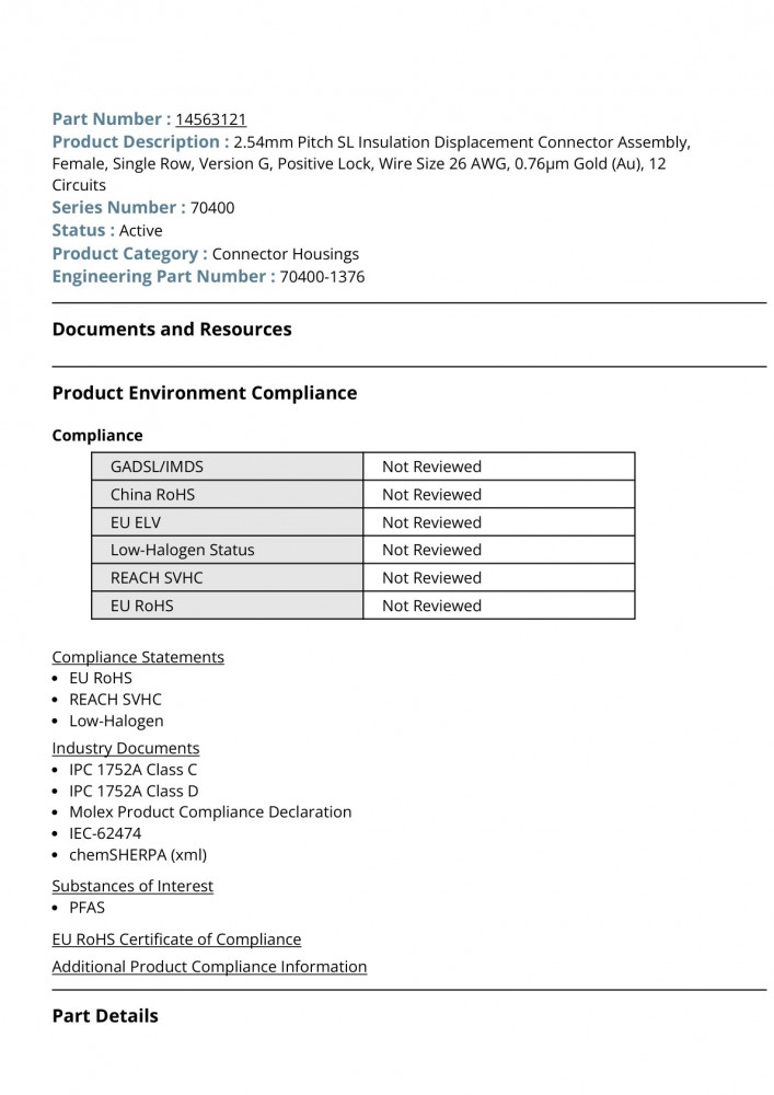 Molex SL product specification page 1