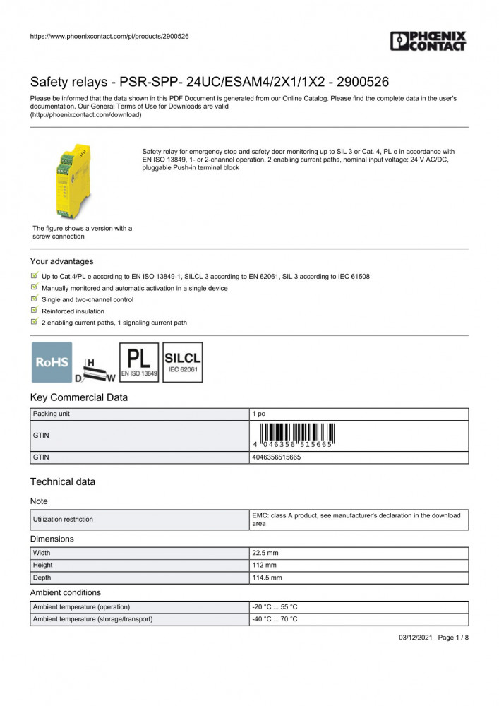 Phoenix Contact 2900526 technical document page 1