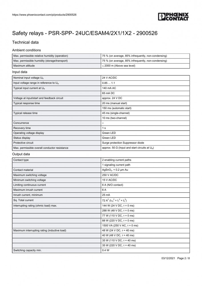 Phoenix Contact 2900526 technical document page 2