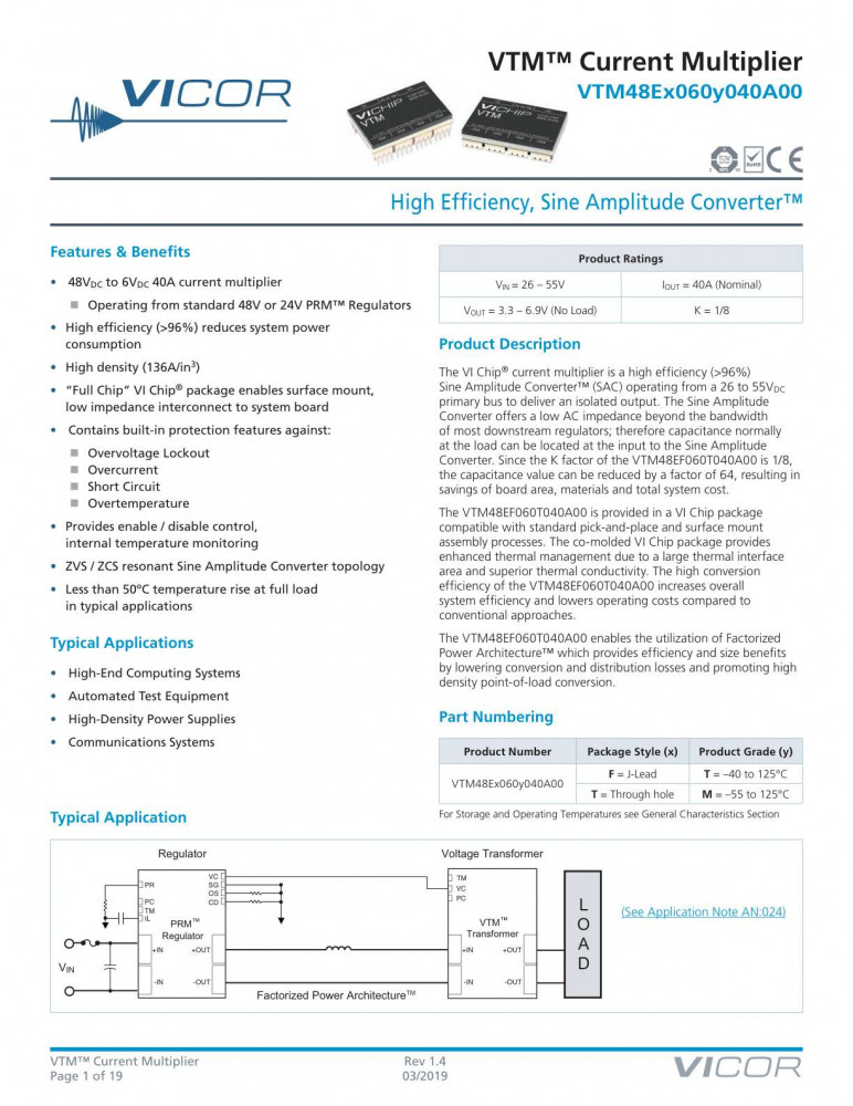 VICOR VTM48EF060T040A00 datasheet page 1