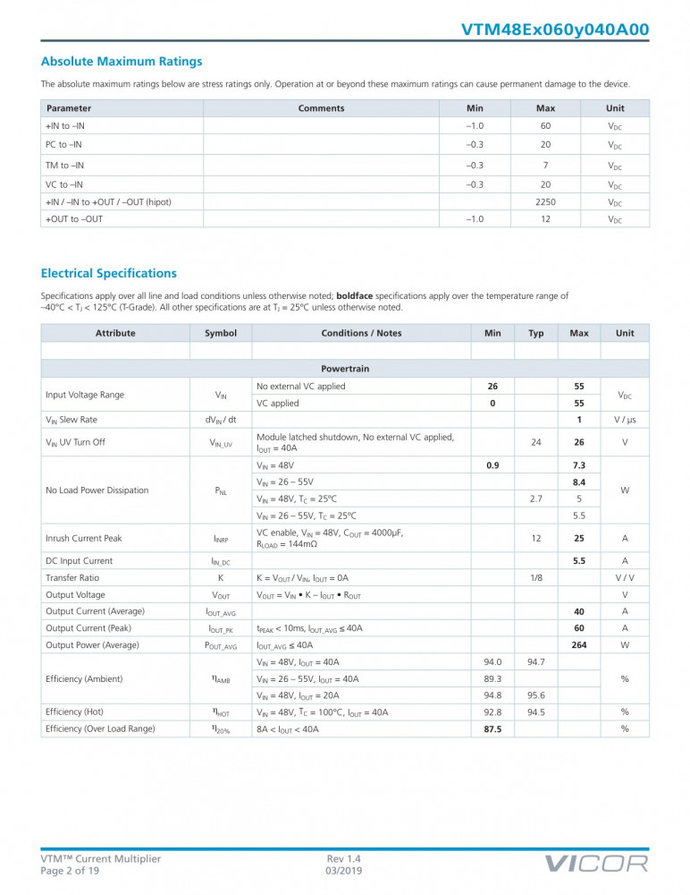 VICOR VTM48EF060T040A00 datasheet page 2