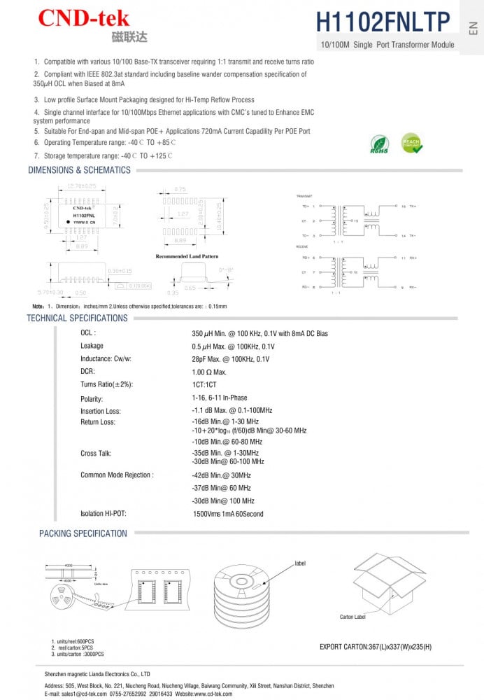 H1102FNLTP-CND product documentation page 1