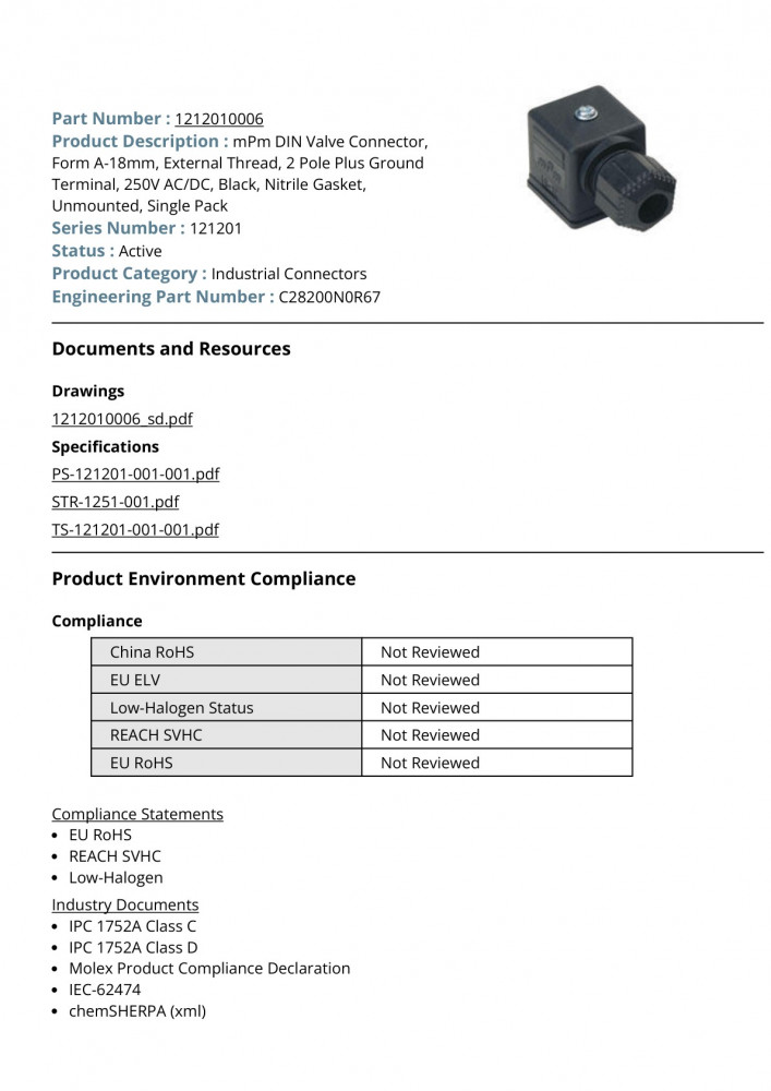 DIN valve connector specification document page 1