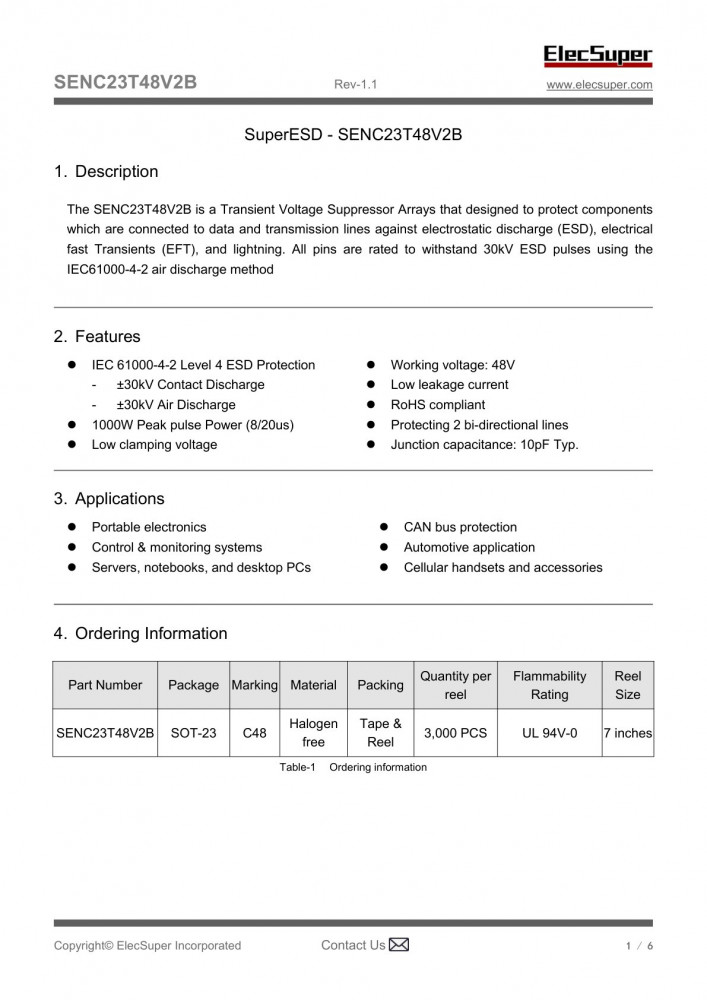 SENC23T48V2B datasheet page 1