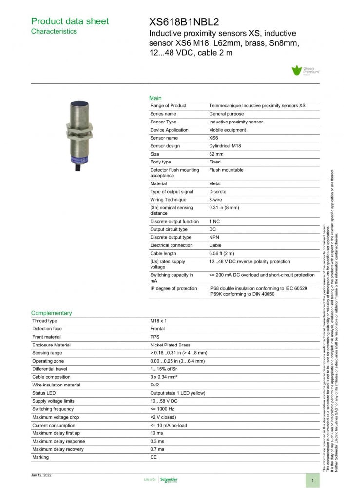 XS618B1NBL2 technical document page 1