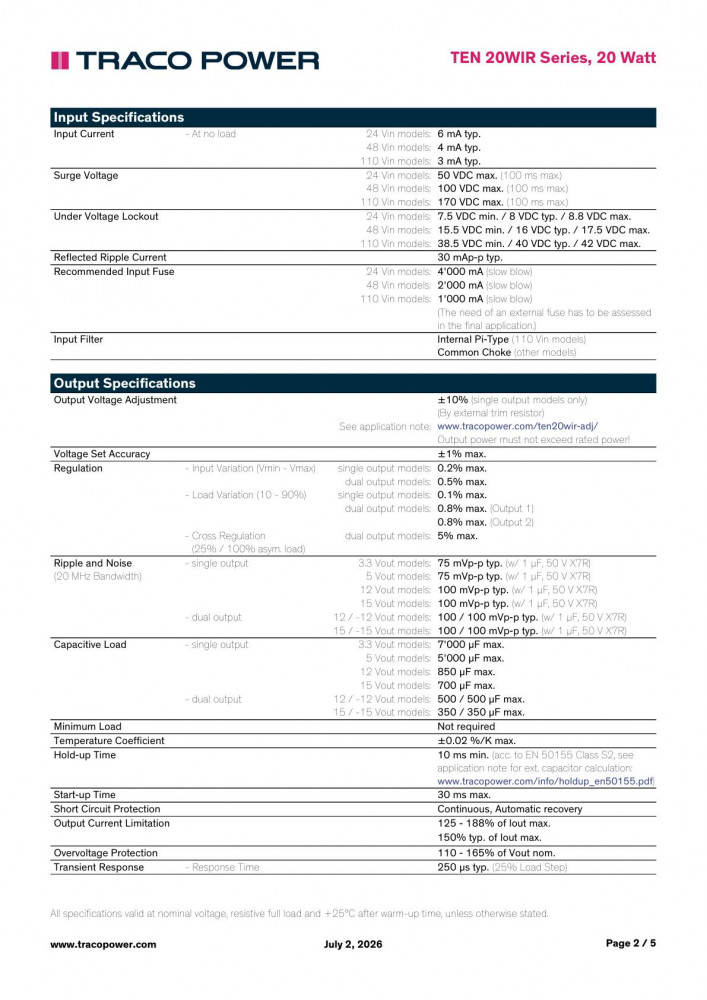 TEN 20WIR technical document page 2