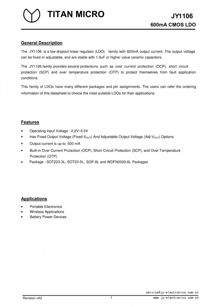 JY1106 datasheet page 1