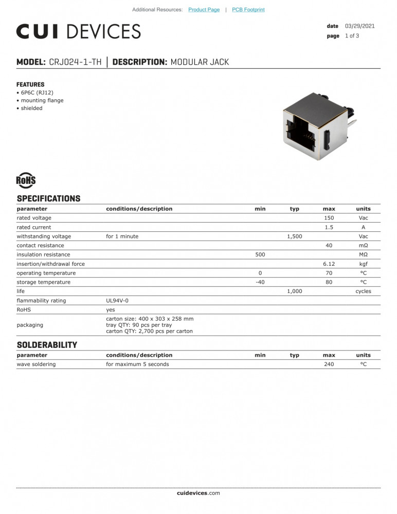 CRJ024-1-TH datasheet page 1