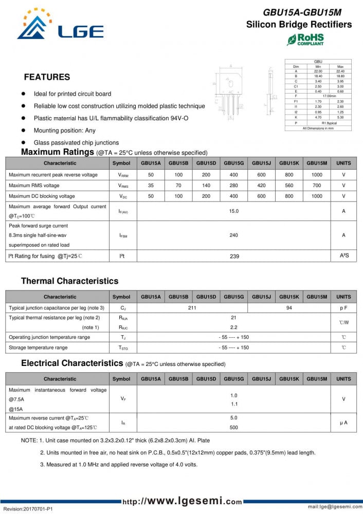 LGE GBU15M datasheet page 1