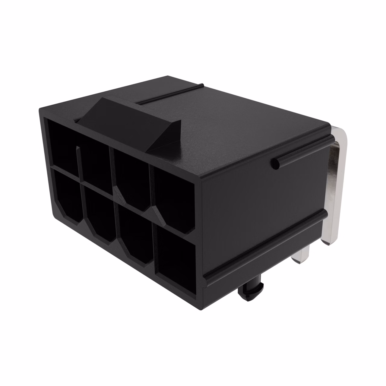 Mini-Fit Jr. Header, Dual Row, Right-Angle, Third Generation Polarization Type for PCIe Applications, 8 Circuits, Nylon UL 94V-0, 2.54µm Matte Tin Plating, Black, Tape and Reel for sale