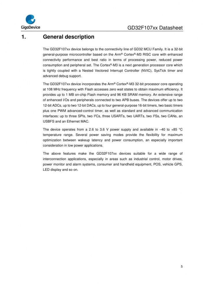 GD32F107xx datasheet page 6