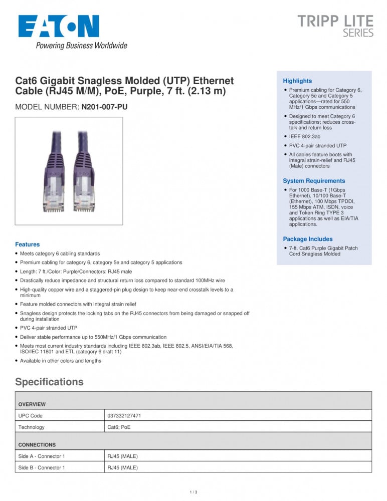 N201-007-PU technical document page 1