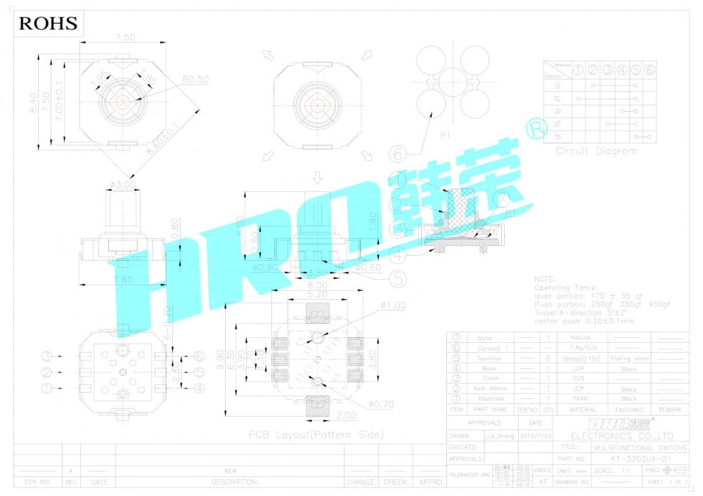 K1-5203UA-01 manufacturer drawing and circuit diagram