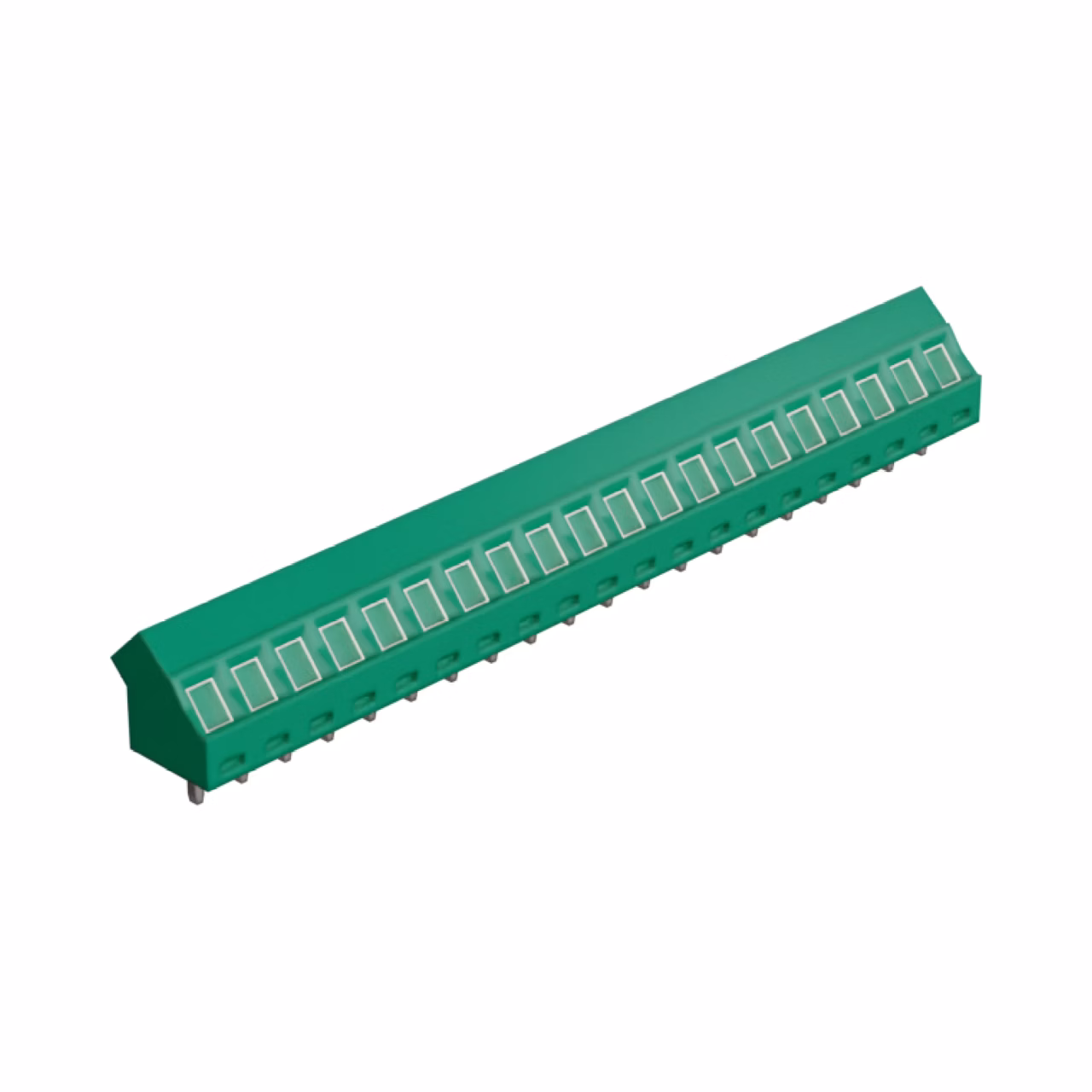 5.00mm Pitch Eurostyle 45° Wire Entry Fixed Mount PCB Terminal Block, Green Housing, 20 Circuits for sale