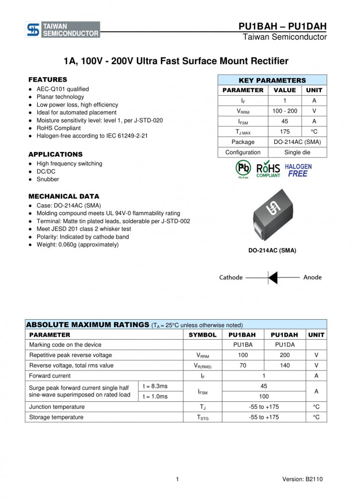 PU1BAH datasheet page 1