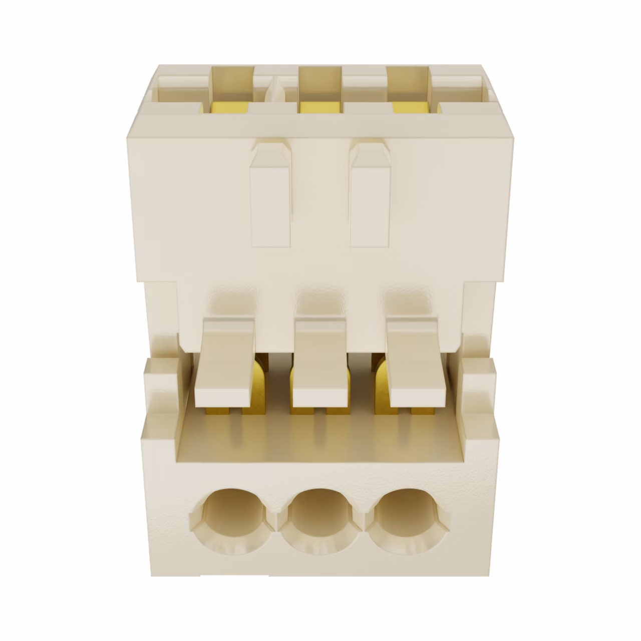 Appli-Mate RAST 2.5 Connector, 2.50mm Pitch, Female, 3 Circuits, Positions A and D Removed, Polarizing Rib Between 1/2, Locking Pips, Slotted Endwalls, Gold Plating for sale