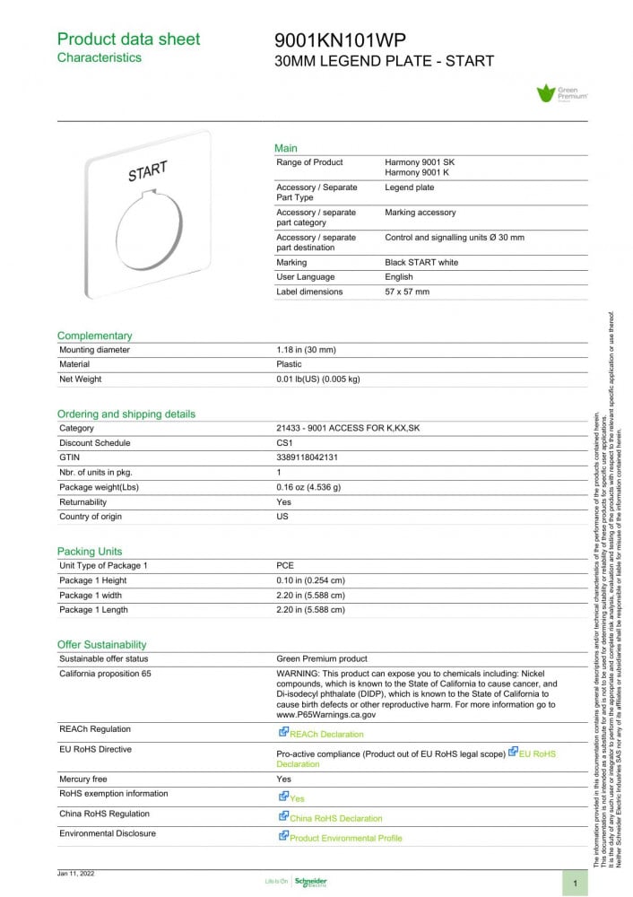 9001KN101WP technical document page 1