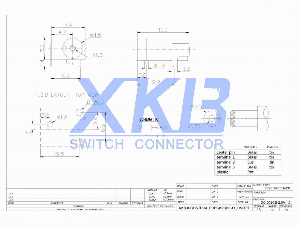DC-002CB-2.0A-1.3 technical drawing