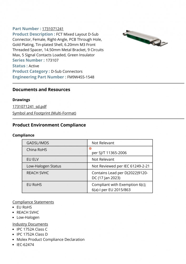 MOLEX 1731071241 technical drawing, page 1