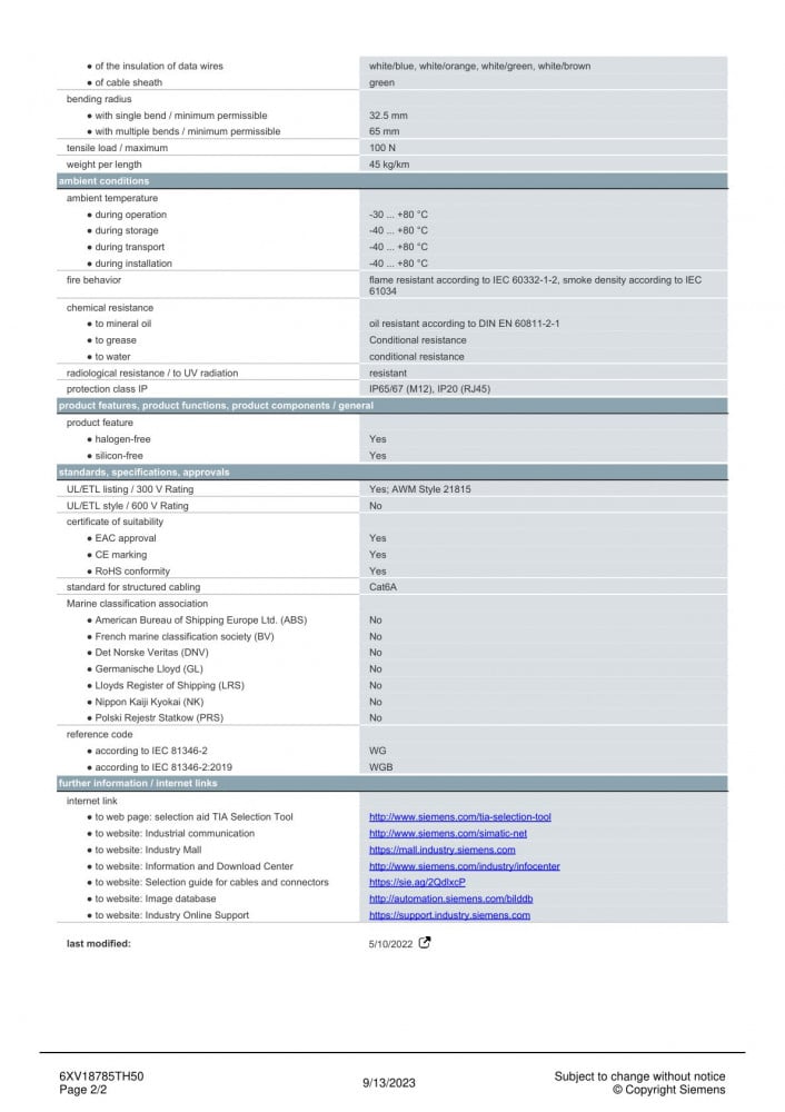 SIEMENS 6XV18785TH50 technical documentation page 2