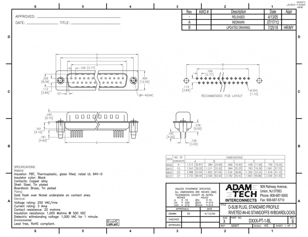 DB25-PT-1-BL technical drawing preview