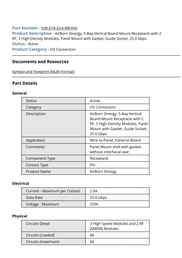 Product document image 1 for MOLEX SVR-E1R-G1A-RRHHH
