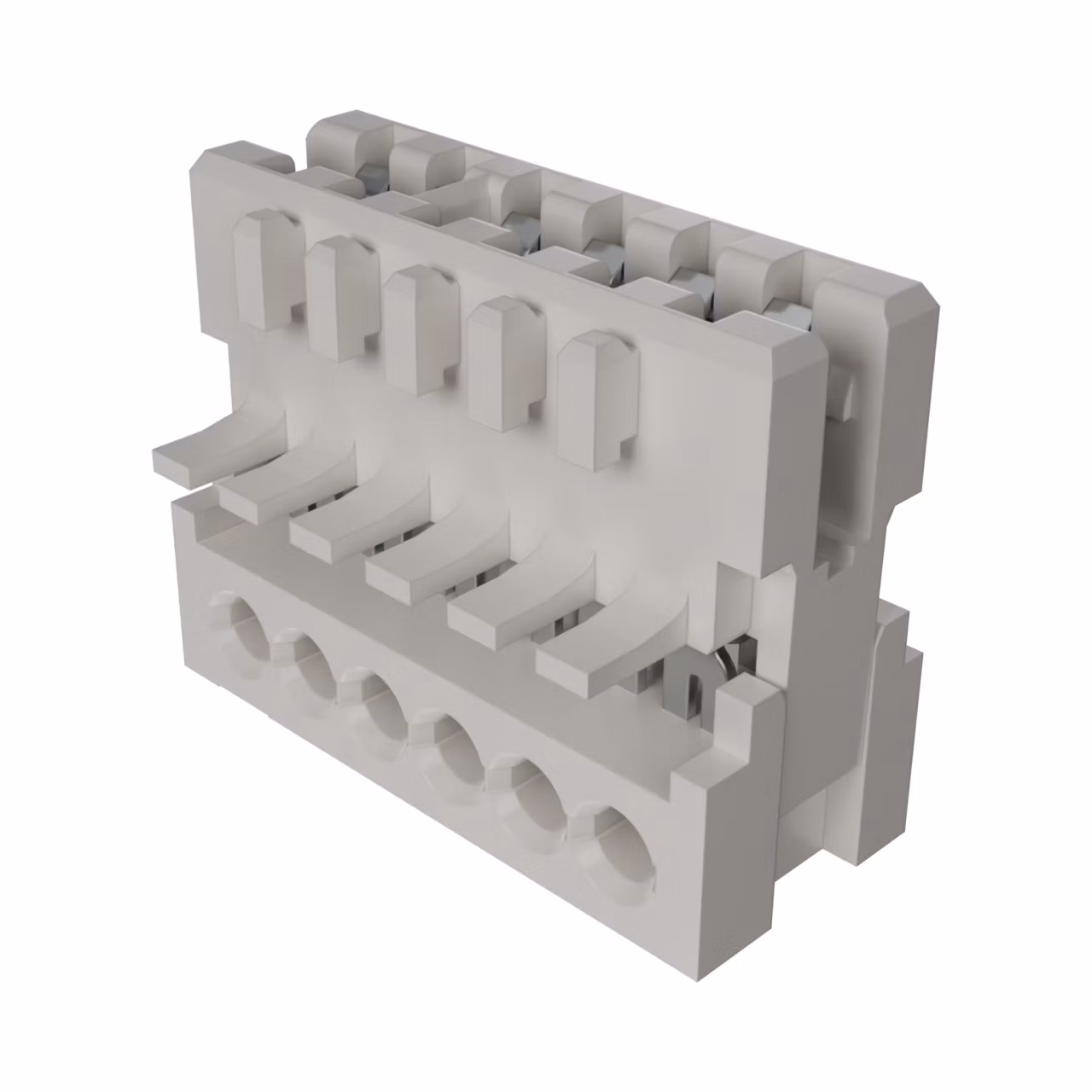 Appli-Mate RAST 2.5 IDT Housing, 2.50mm Pitch, Female, 6 Circuits, Beaded Terminal, Position Keys A & G Removed, Open Endwalls, Polarizing Rib Between Circuits 2 & 3 for sale