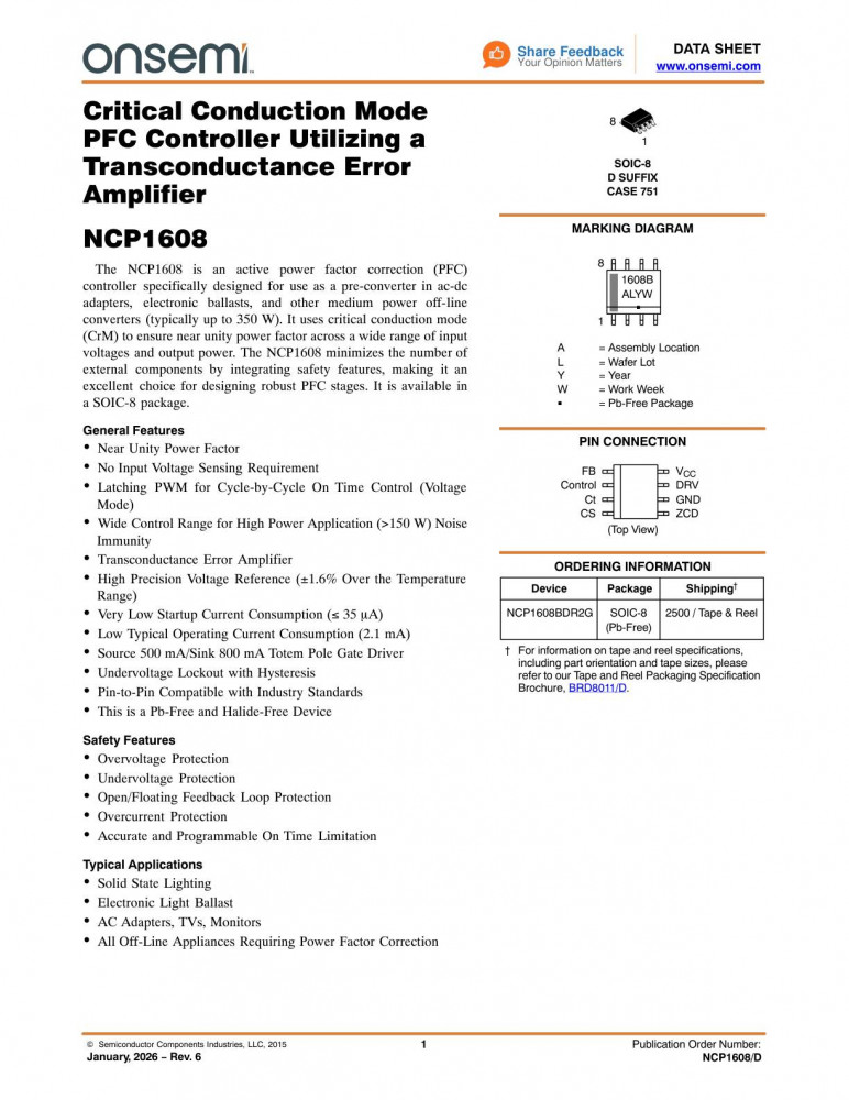NCP1608 datasheet page 1