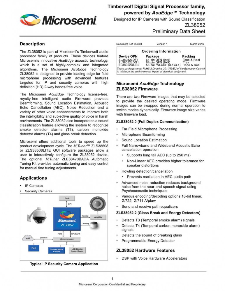 ZL38052 datasheet page 1