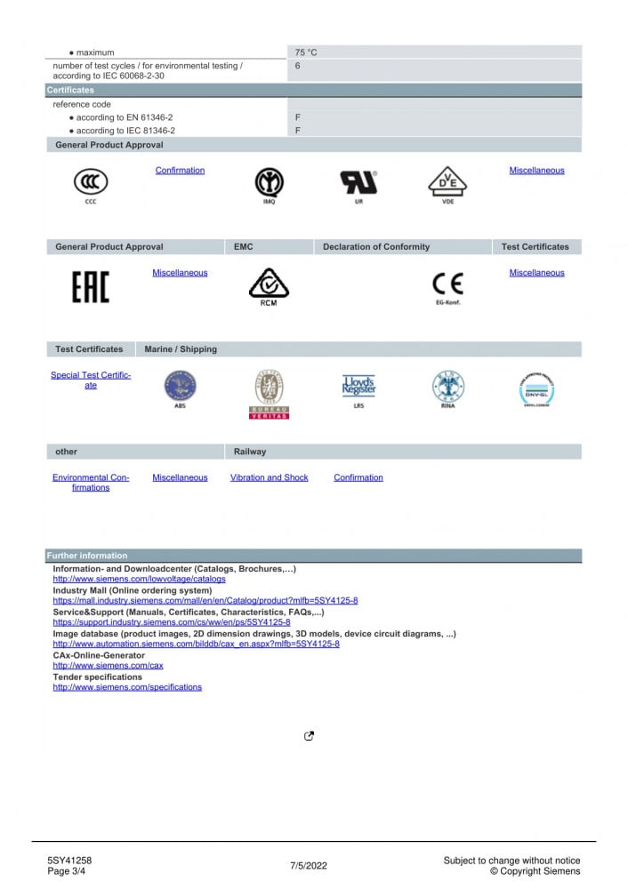 SIEMENS 5SY4125-8 technical document page 3