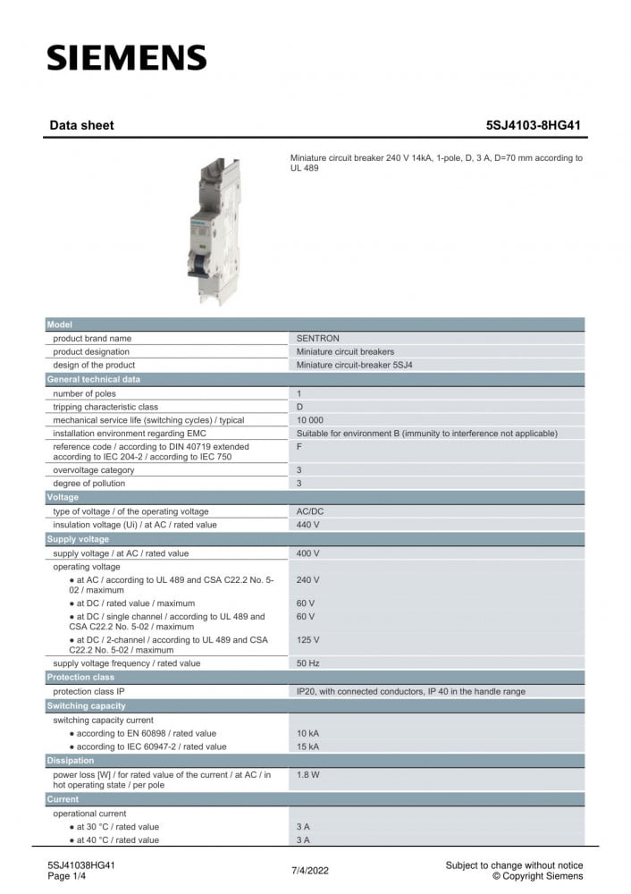 5SJ4103-8HG41 technical document page 1