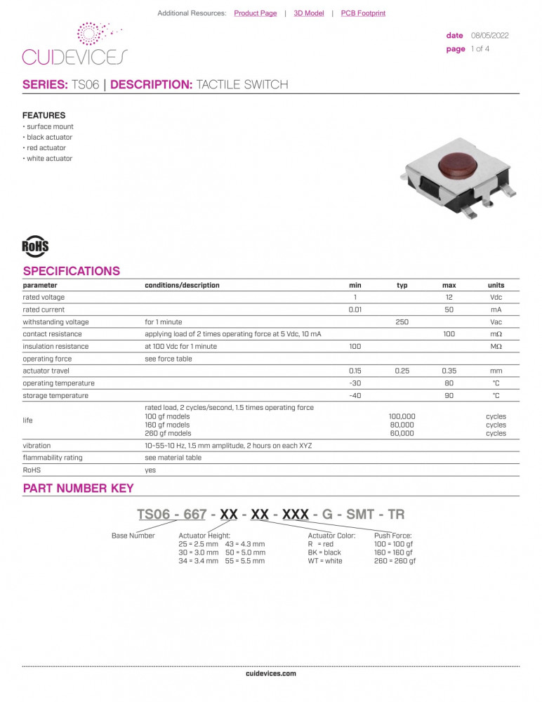 CUI TS06 datasheet page 1