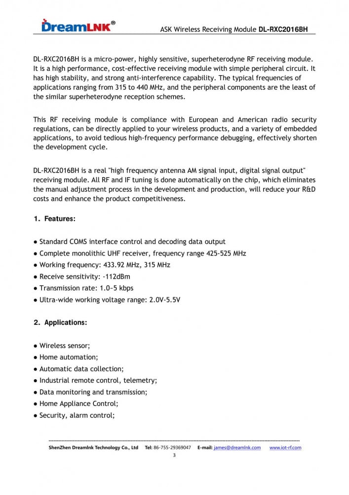 DL-RXC2016BH datasheet page 3