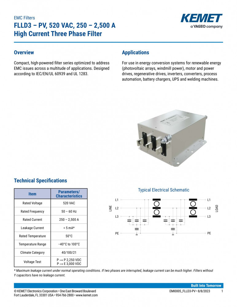 KEMET FLLD3250APVI1 technical document page 1