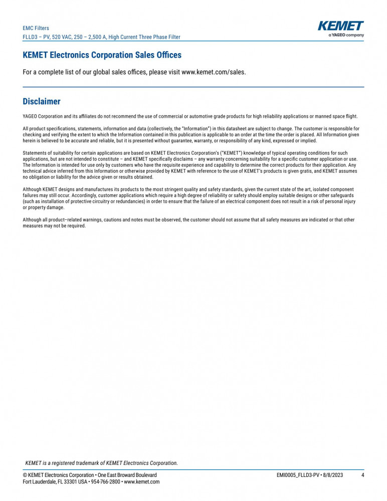 KEMET FLLD3250APVI1 technical document page 4