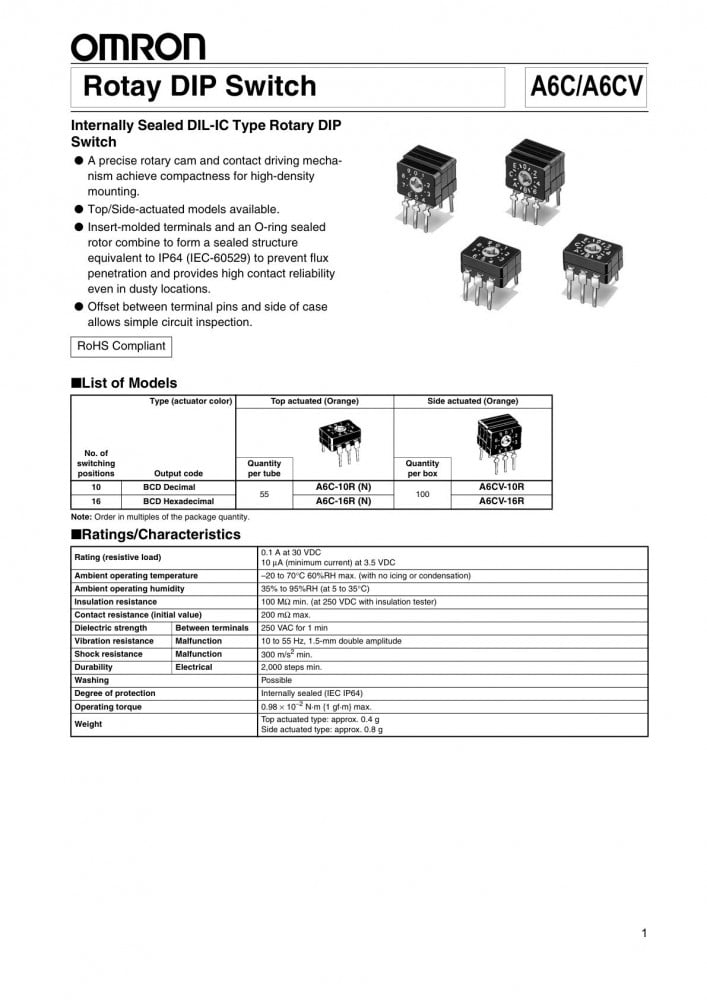OMRON A6C-16R(N) datasheet page 1
