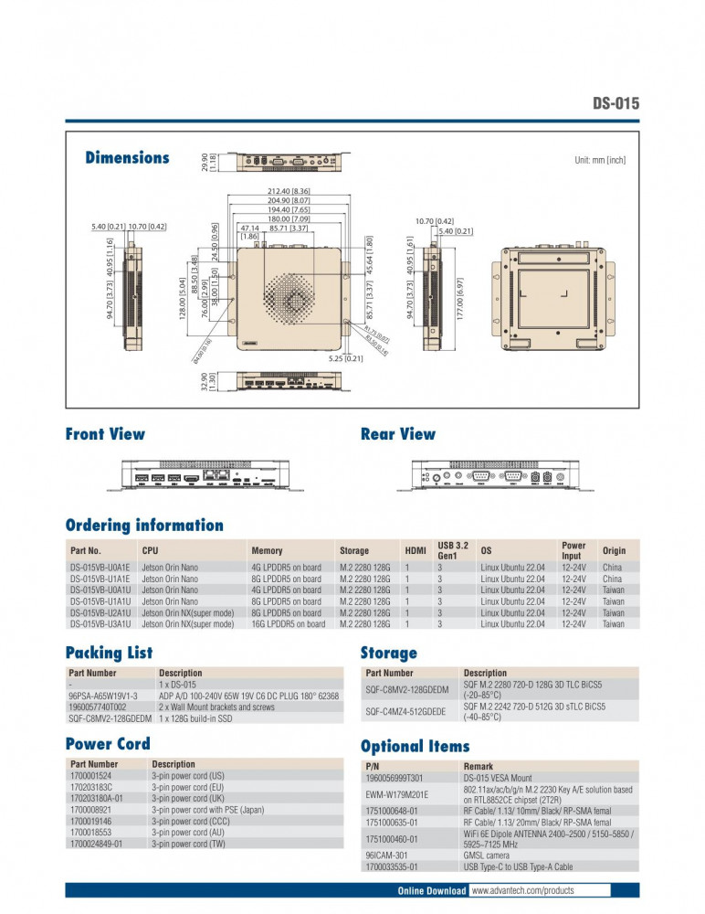 ADVANTECH DS-015 product documentation page 2