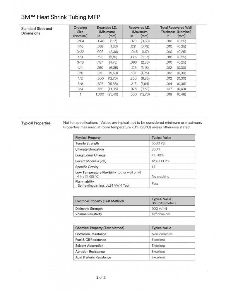3M MFP heat shrink tubing datasheet page 2