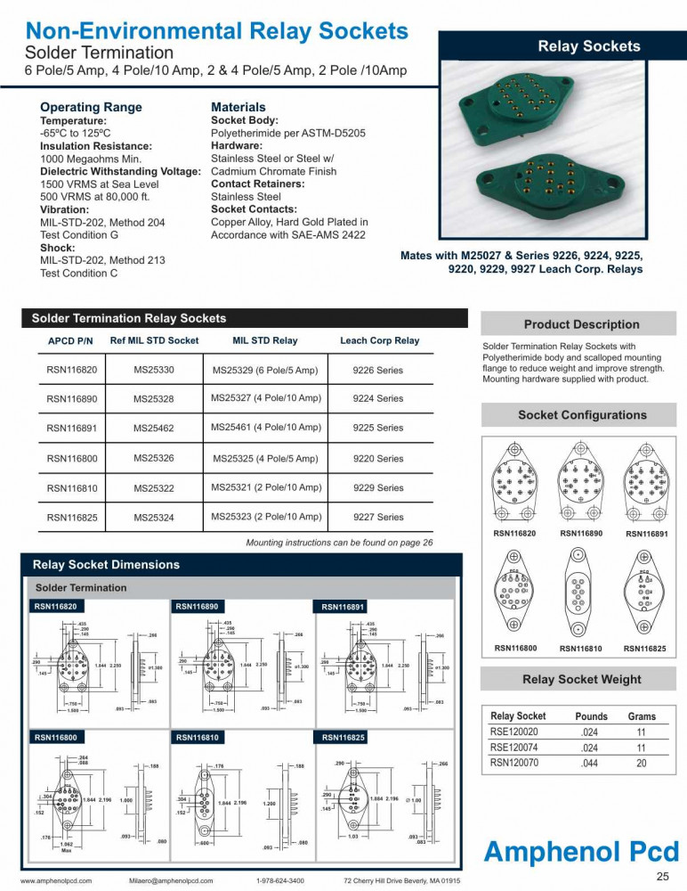 Amphenol relay socket technical document page