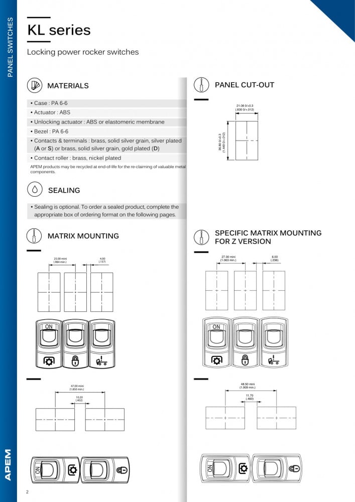 APEM KL series datasheet page 2