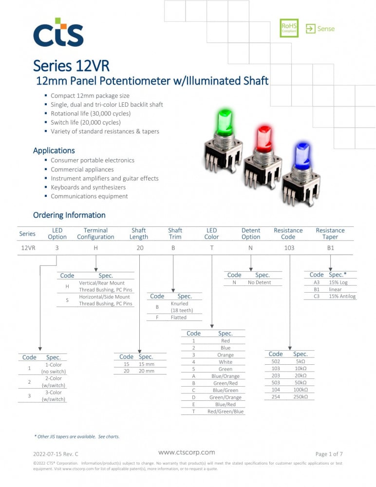 CTS 12VR datasheet page 1
