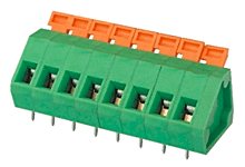 5.08mm Pitch, Eurostyle Fixed-Mount Push-Button Terminal Block, 45° Modular, 18A, 26-14 AWG, Green, 11 Circuits for sale
