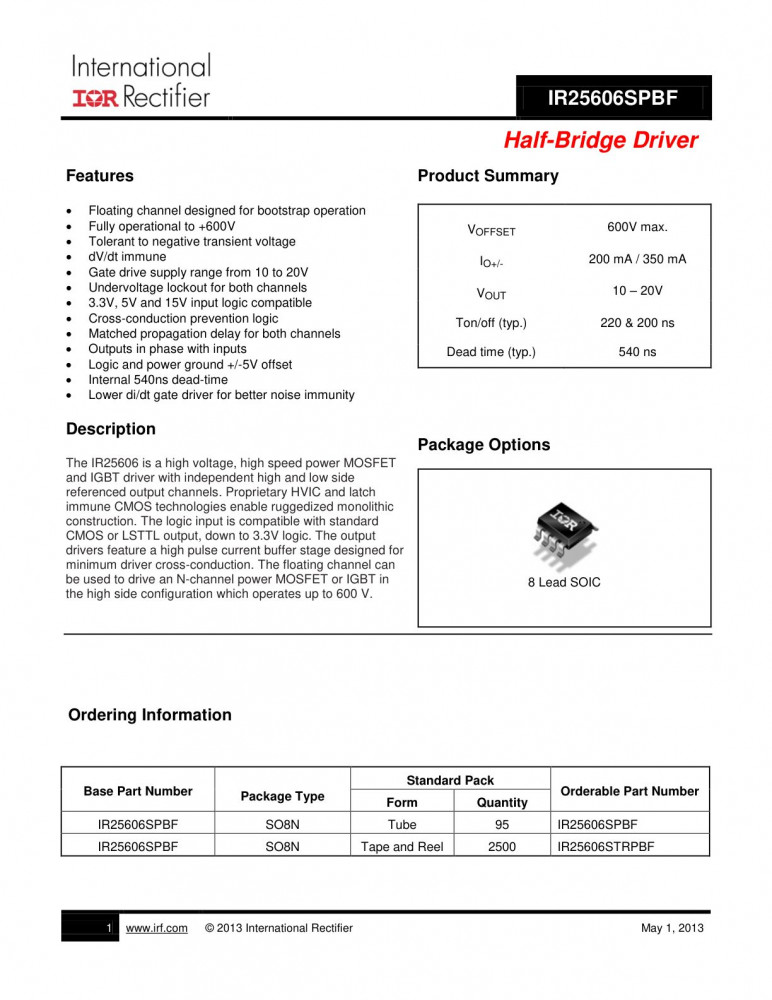 IR25606STRPBF datasheet page 1