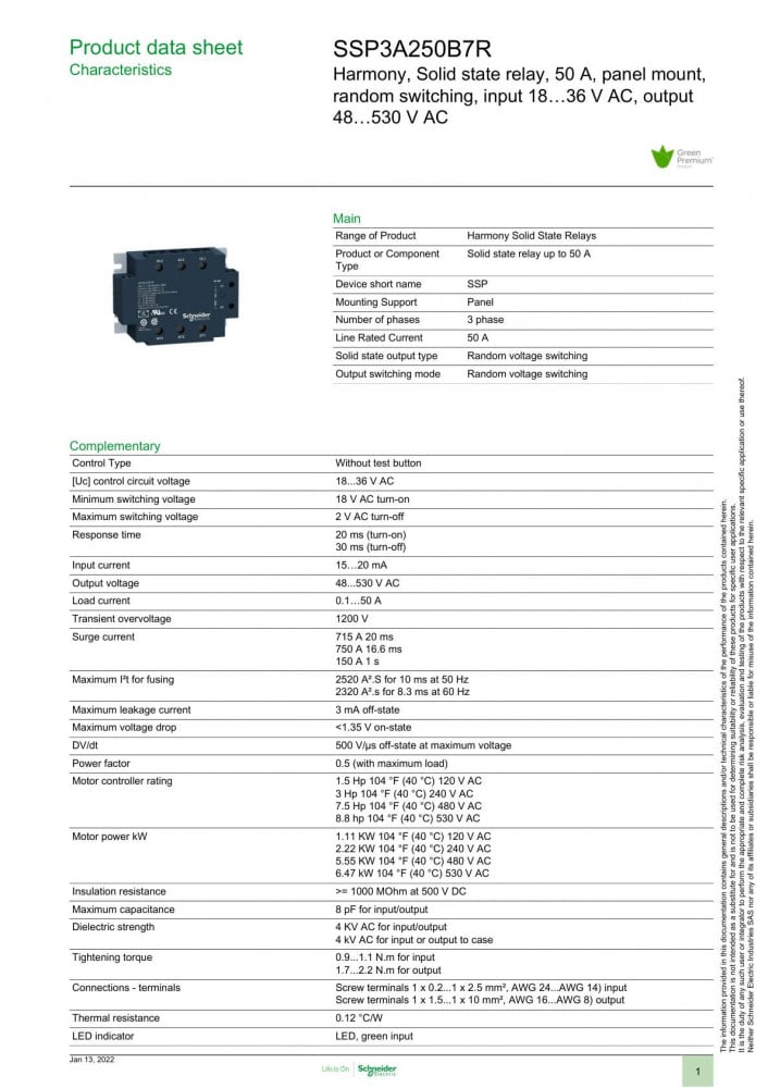 SSP3A250B7R technical document page 1