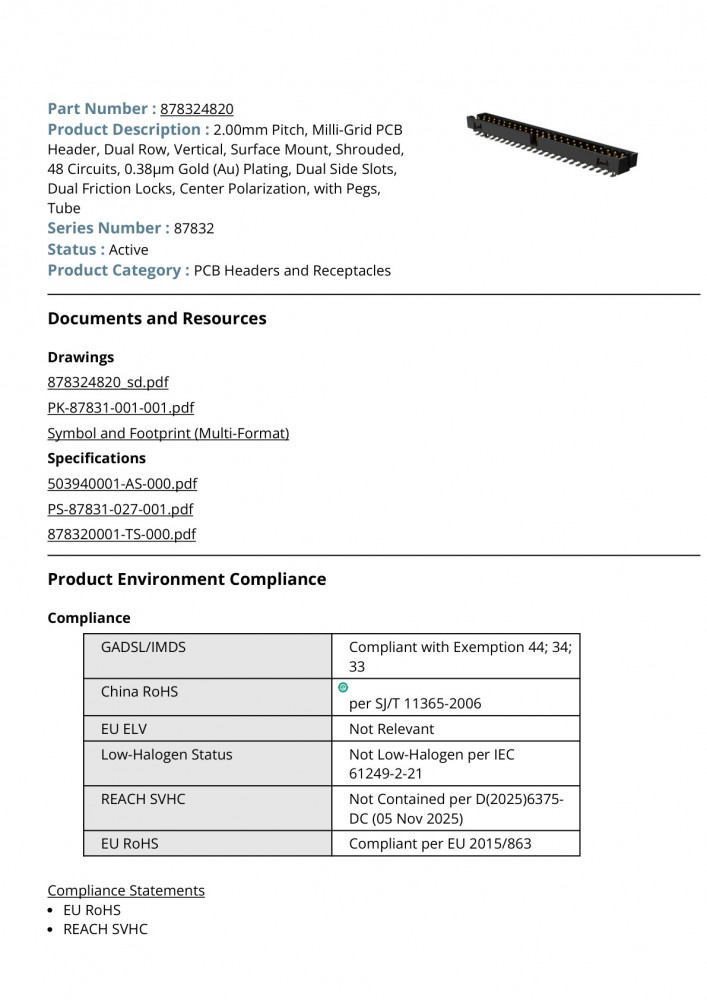 MOLEX 878324820 technical document page 1