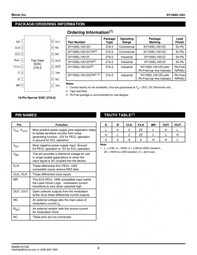 SY100EL1001ZI-TR datasheet page 2