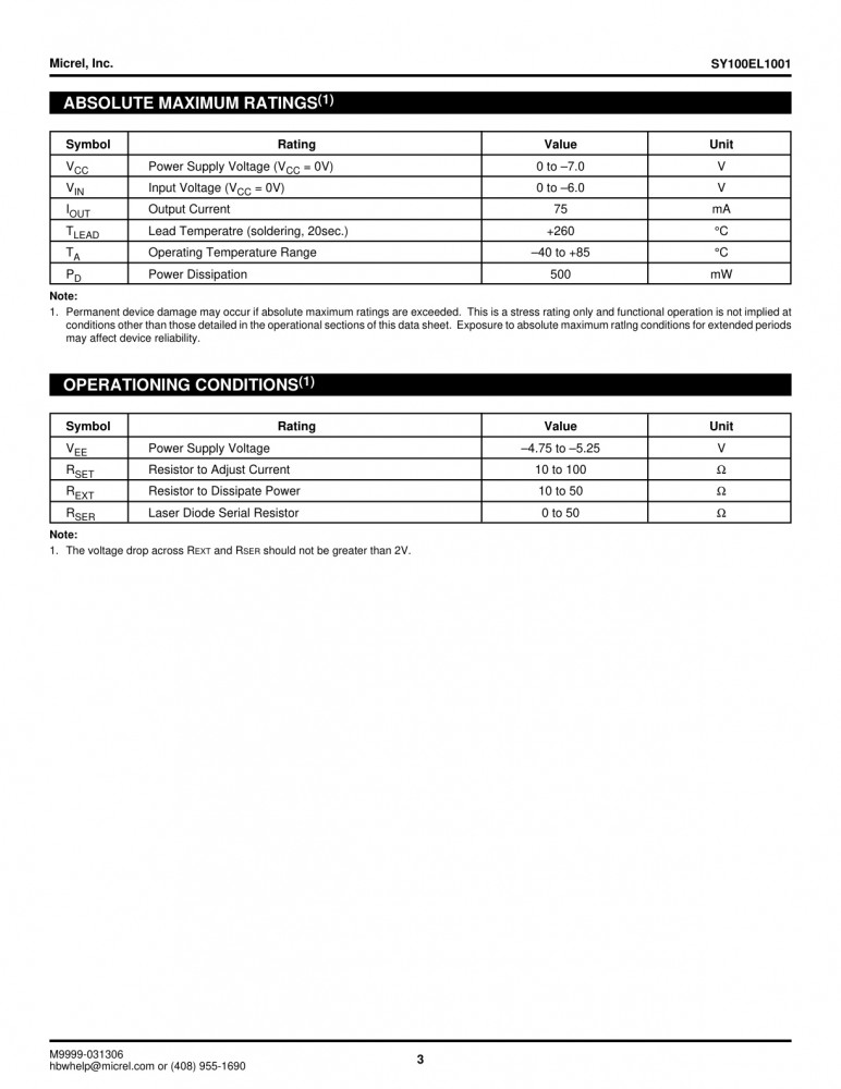 SY100EL1001ZI-TR datasheet page 3
