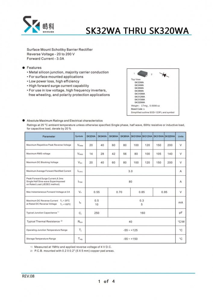SK32WA datasheet page 1