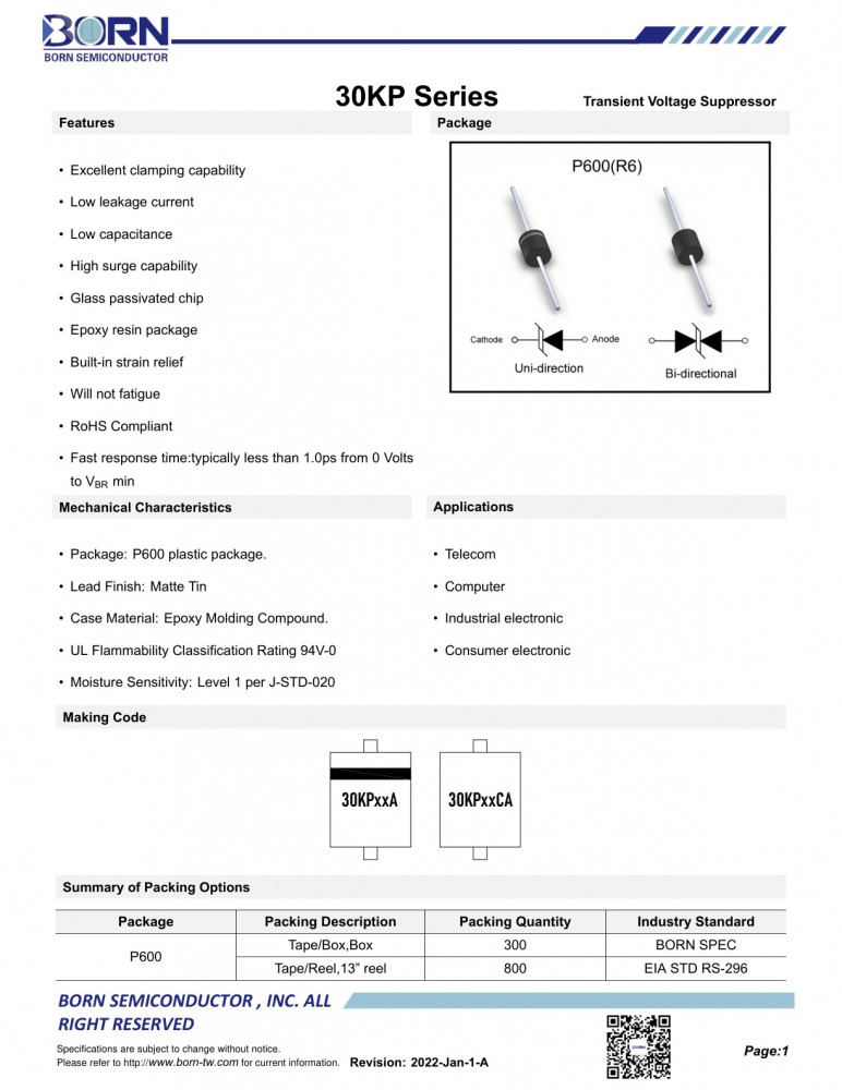 30KP series datasheet page 1