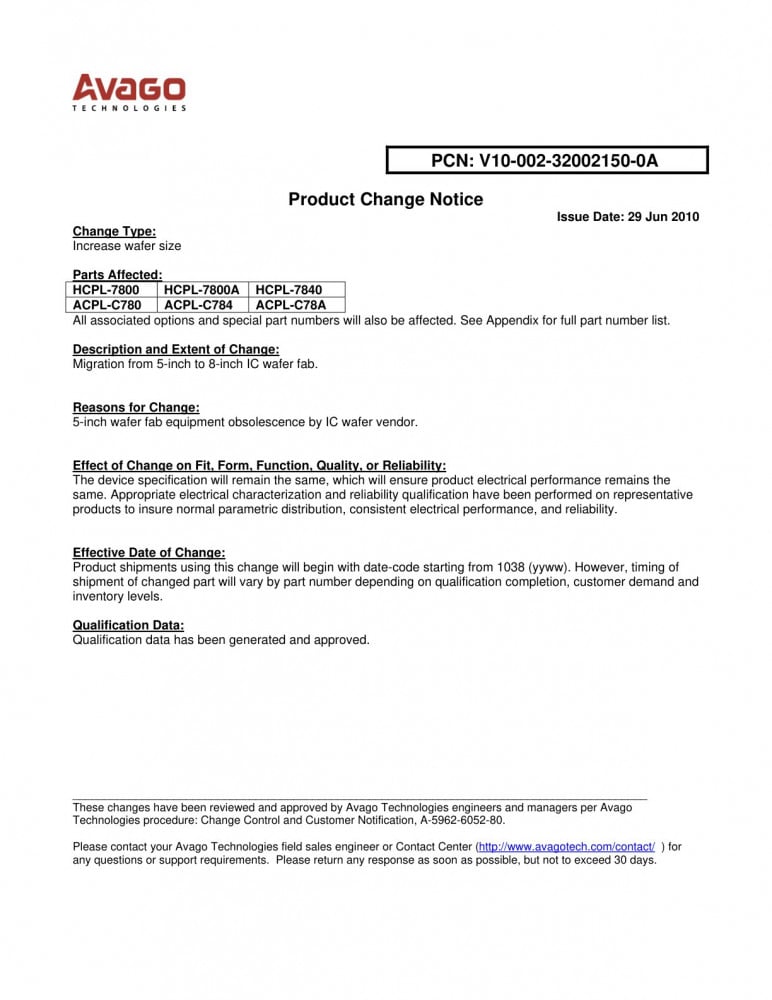 HCPL-7800A technical document page 1